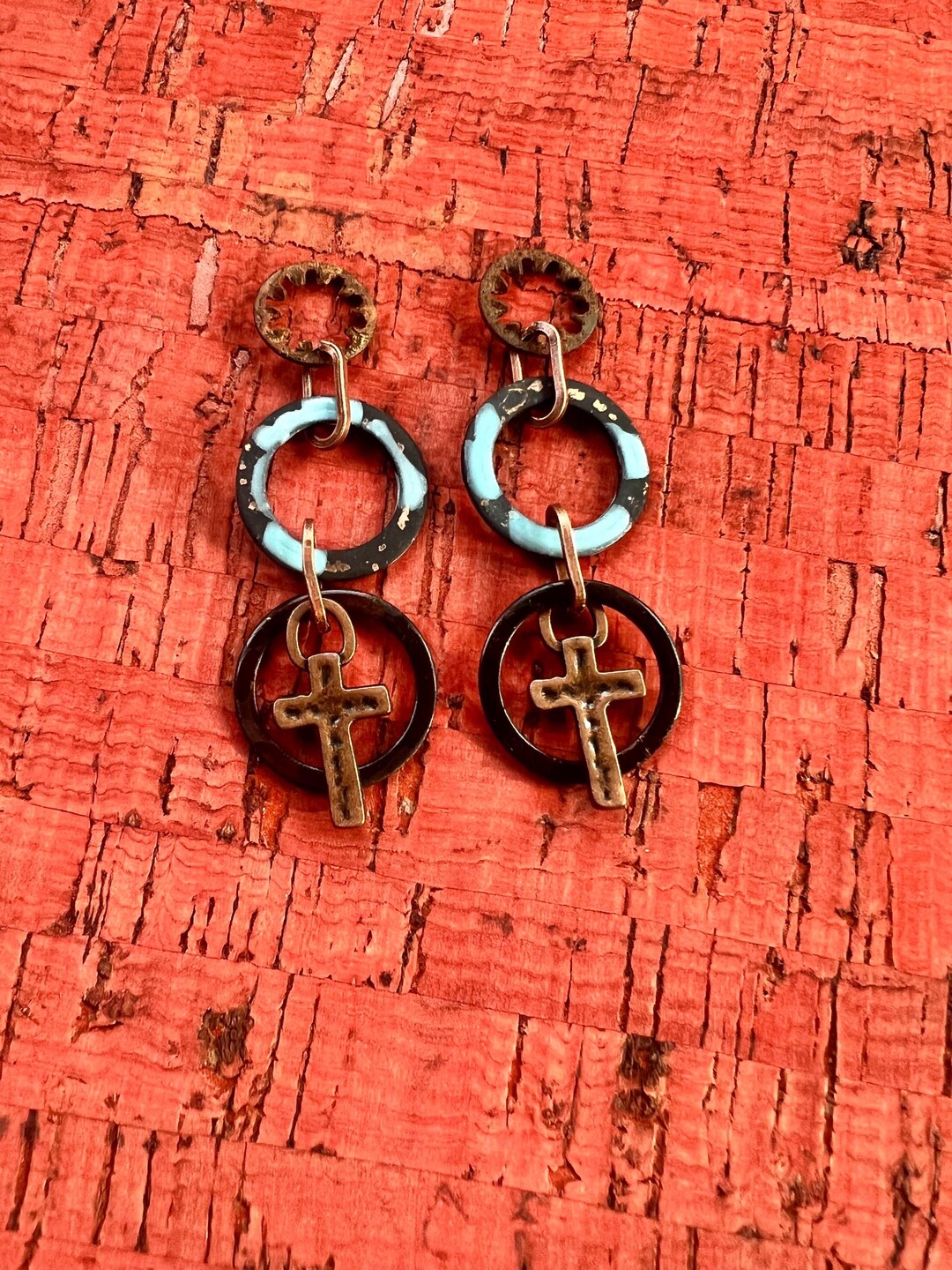 Oxidized Patina Washer Strand With Copper Crosses for Jewelry Making Connectors DIY Earring ...