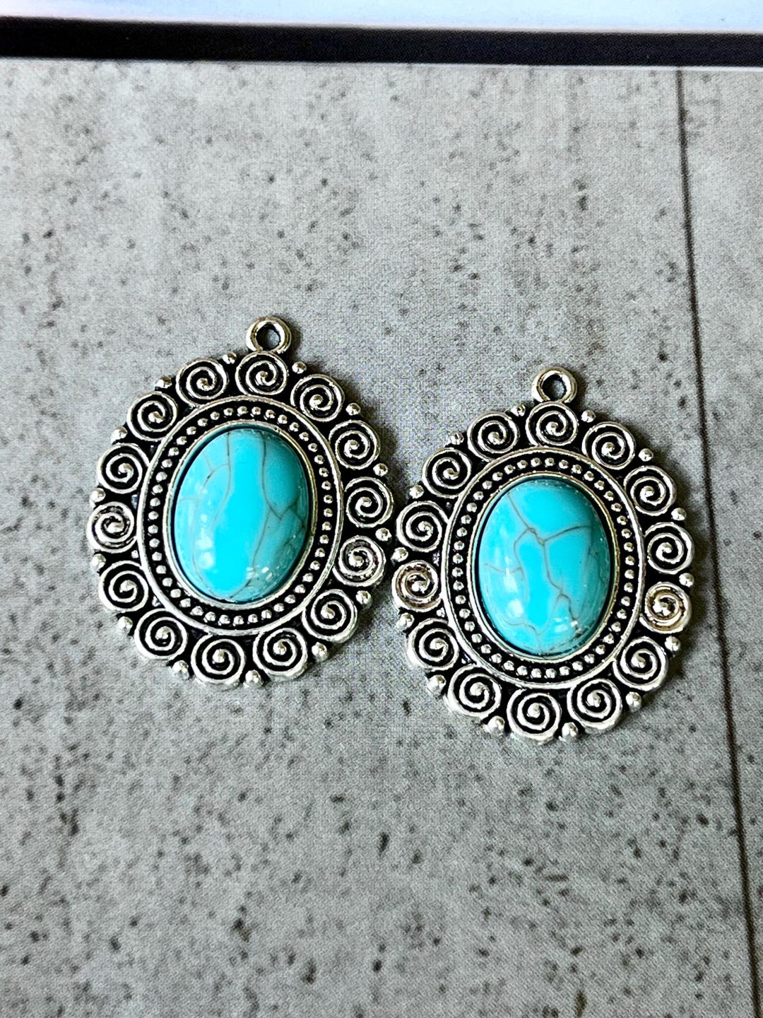 Antique Silver Textured Charms With Turquoise Cabochon: DIY Jewelry ...