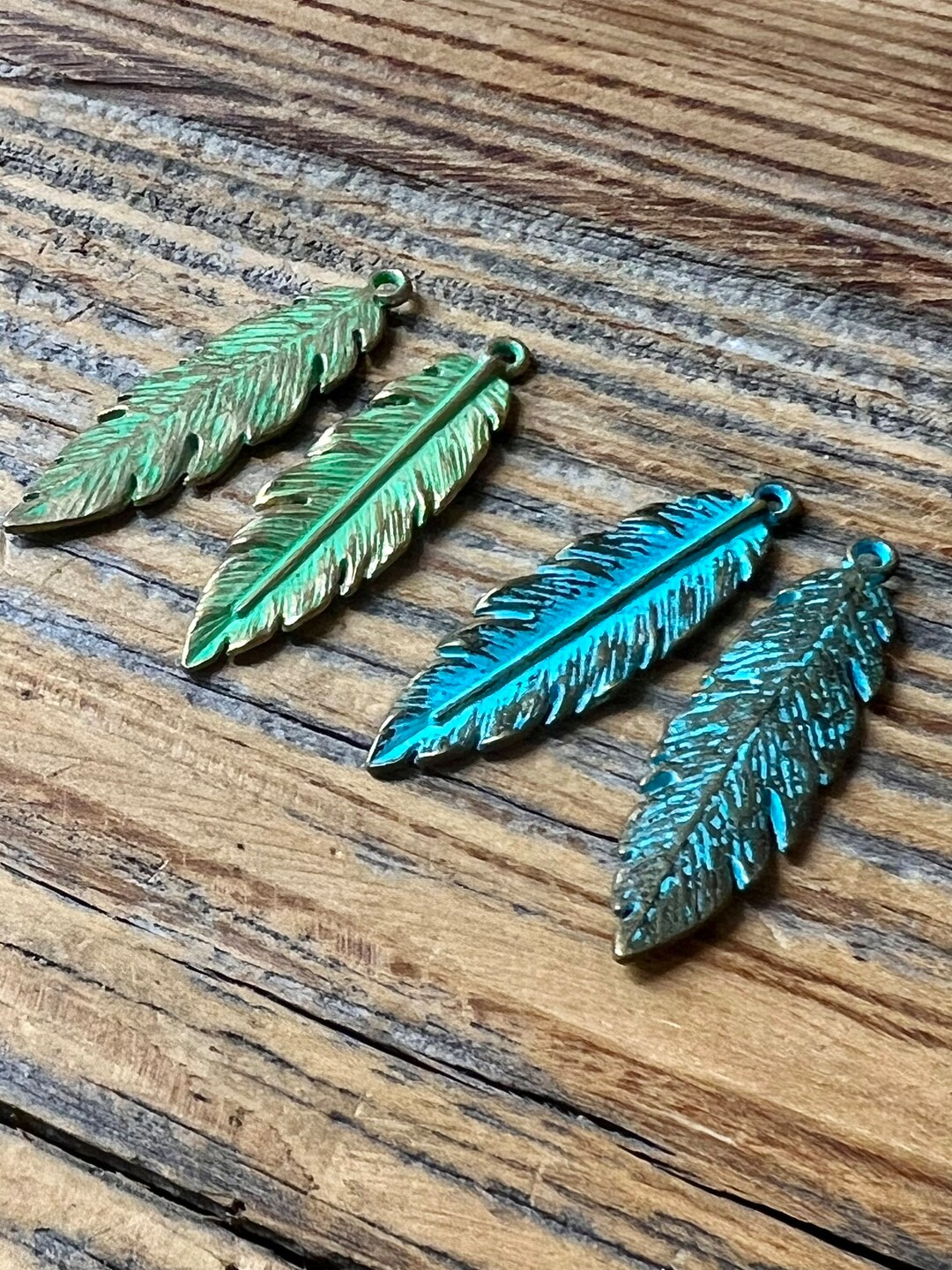 Feather Components - Choose Green Gold or Turquoise Bronze - Necklace ...
