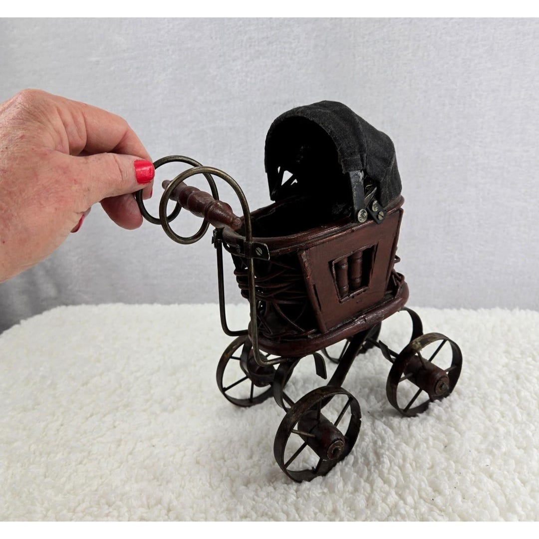 VTG Antique Miniature Baby Stroller Pram 8" High Victorian Gothic Decor ...