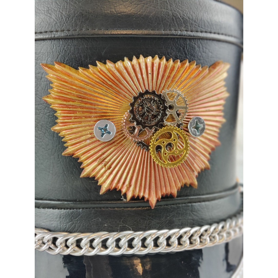 Band Hat Black Steampunk Gears Gothic Soldier Hat Costume Upcycle ...