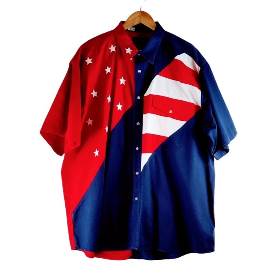 Wranglers Western Shirt Cotton Red White Blue Stars & Stripes Short ...