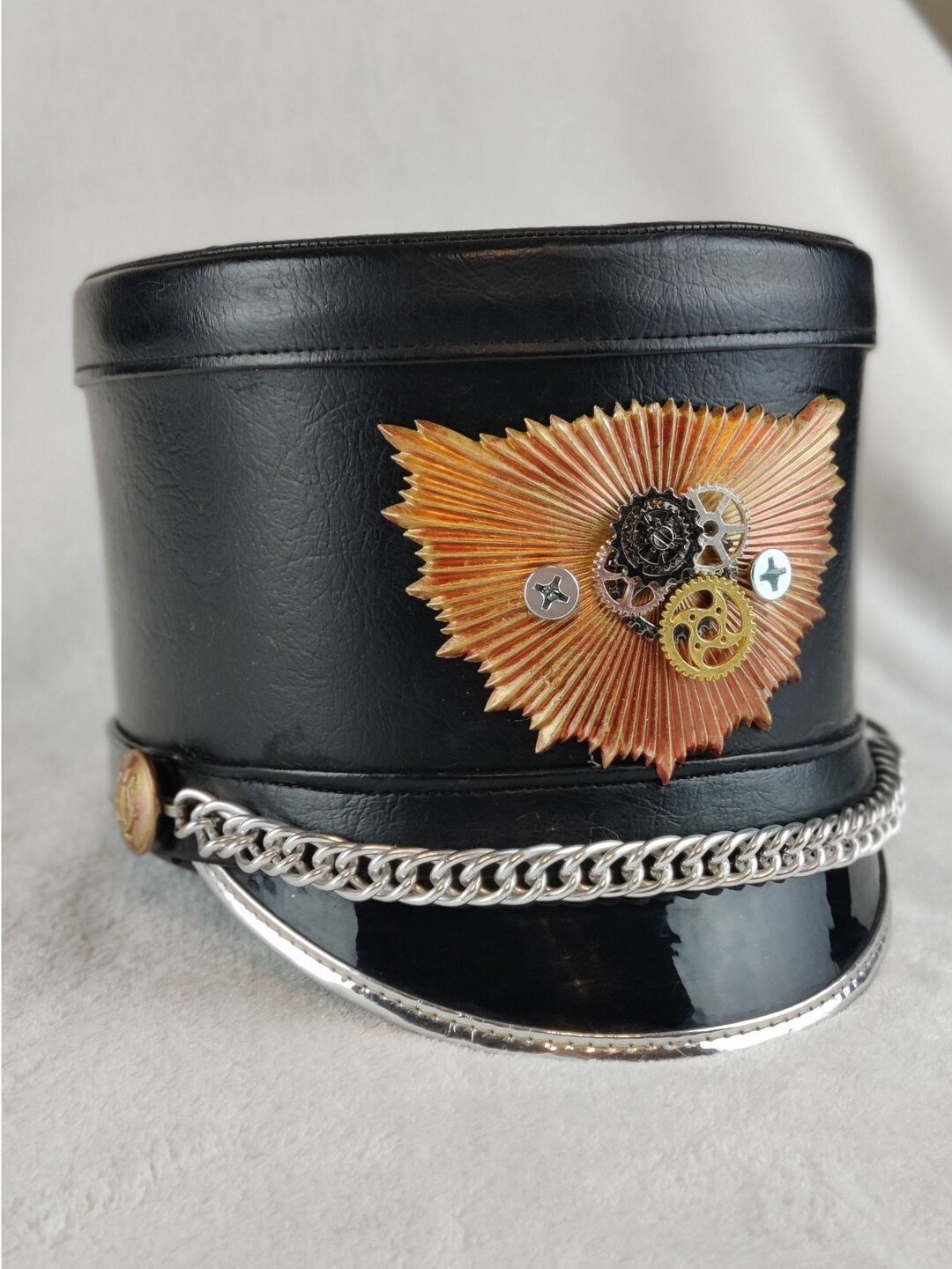 Band Hat Black Steampunk Gears Gothic Soldier Hat Costume Upcycle ...