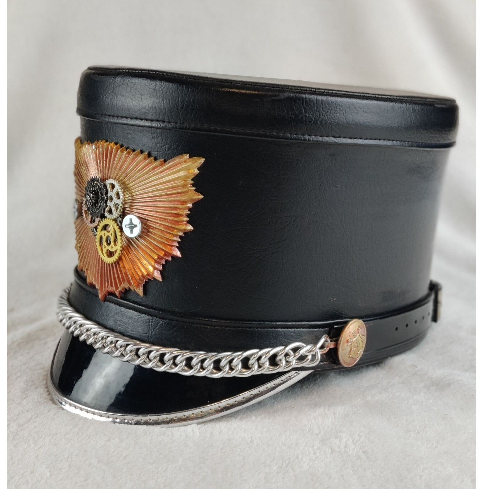 Band Hat Black Steampunk Gears Gothic Soldier Hat Costume Upcycle ...