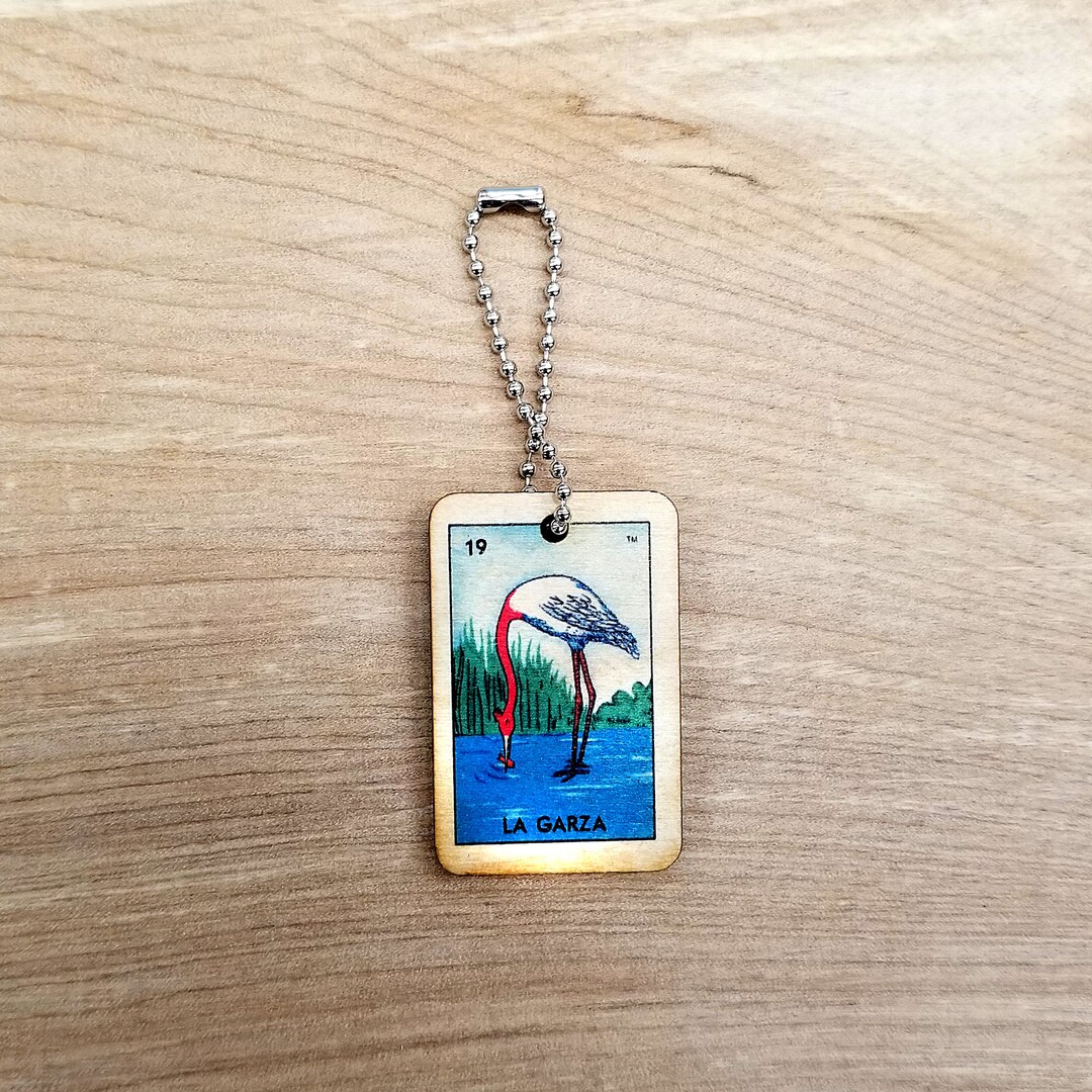 Flamingo La Garza Loteria Mexican Bingo Keytag NEW! Color on Both Sides ...