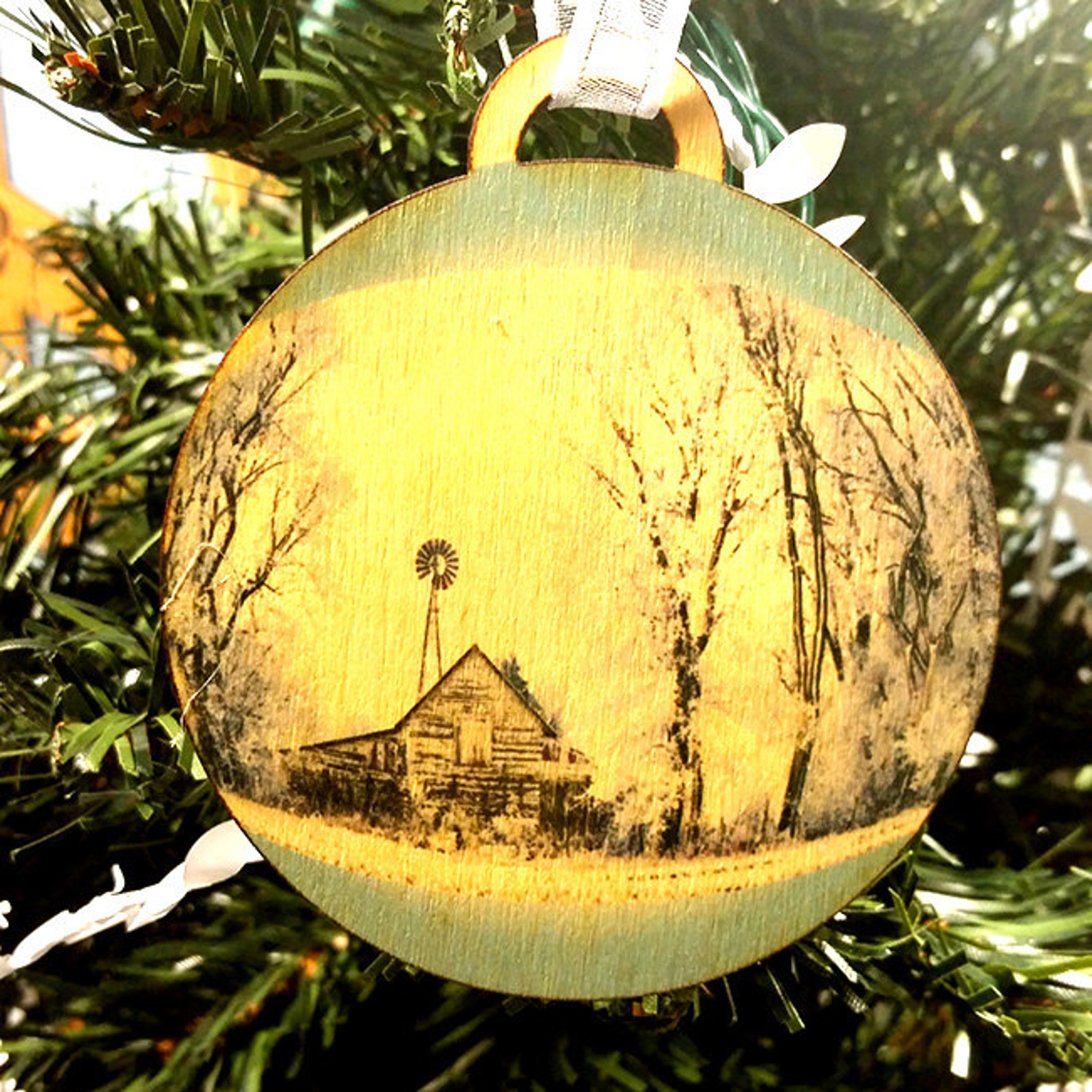 Texas Windmill Winter Scene Christmas Ornament / Gift Tag - Etsy