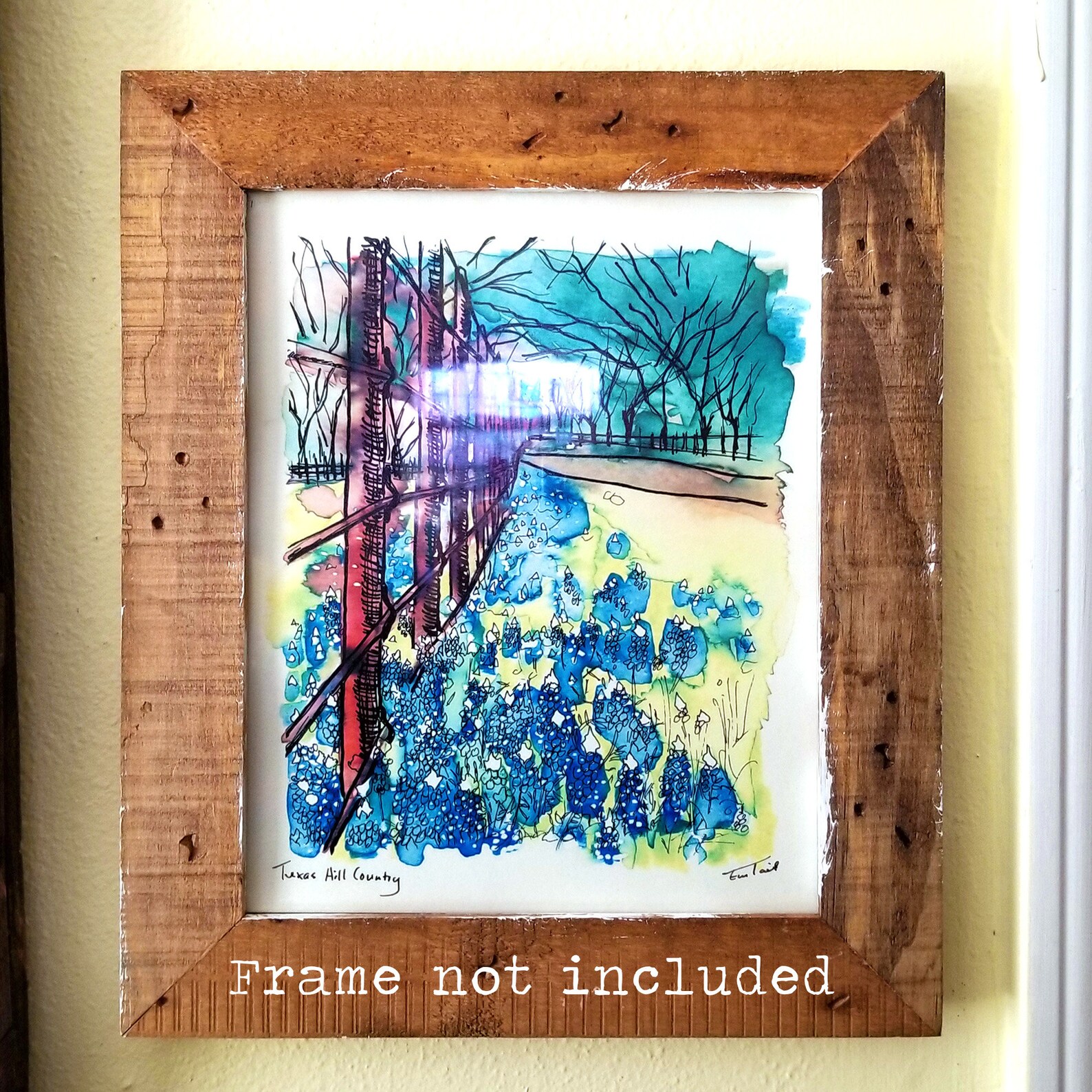 Texas Hill Country Road Ink Sketched Watercolor Paper Print - Etsy