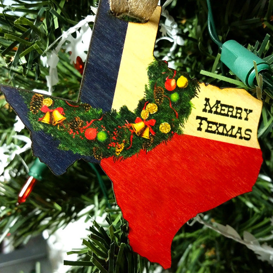 Texas Flag Big Wreath Gift Tag / Christmas Ornament with Date - Etsy