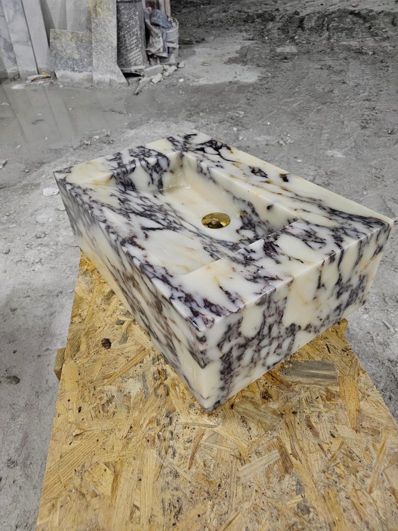 Calacatta Viola Marble Sink, Hand Carved Luxury Vanity Basin, Wall ...