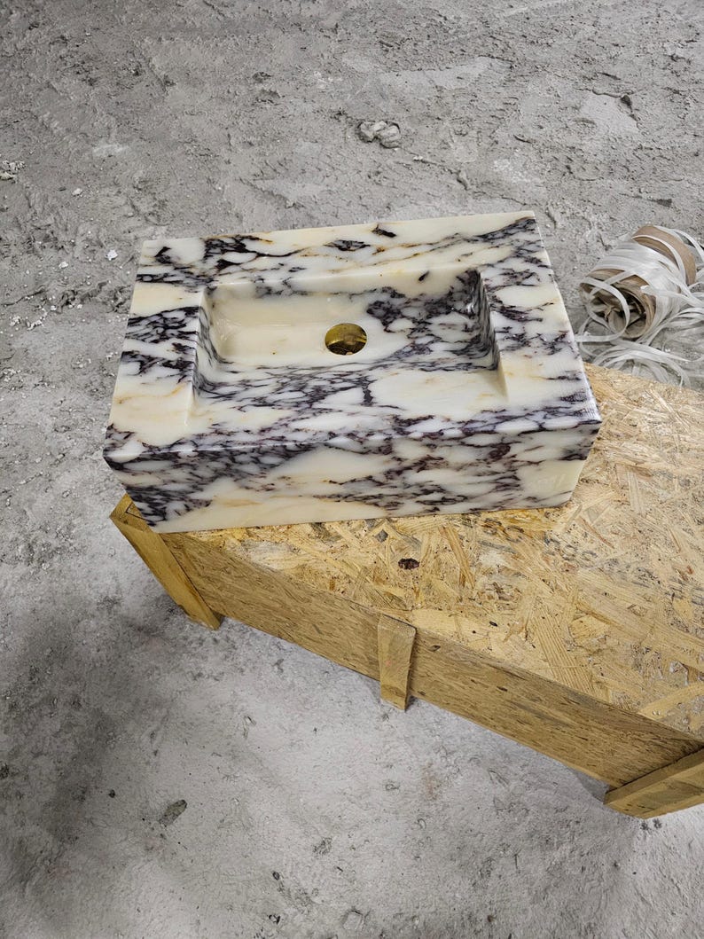 Calacatta Viola Marble Sink, Hand Carved Luxury Vanity Basin, Wall ...