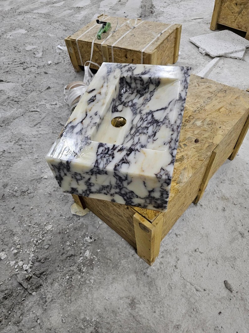 Calacatta Viola Marble Sink, Hand Carved Luxury Vanity Basin, Wall ...