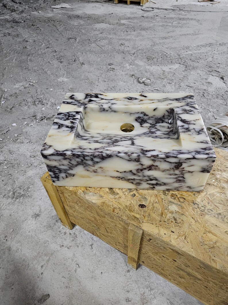 Calacatta Viola Marble Sink, Hand Carved Luxury Vanity Basin, Wall ...