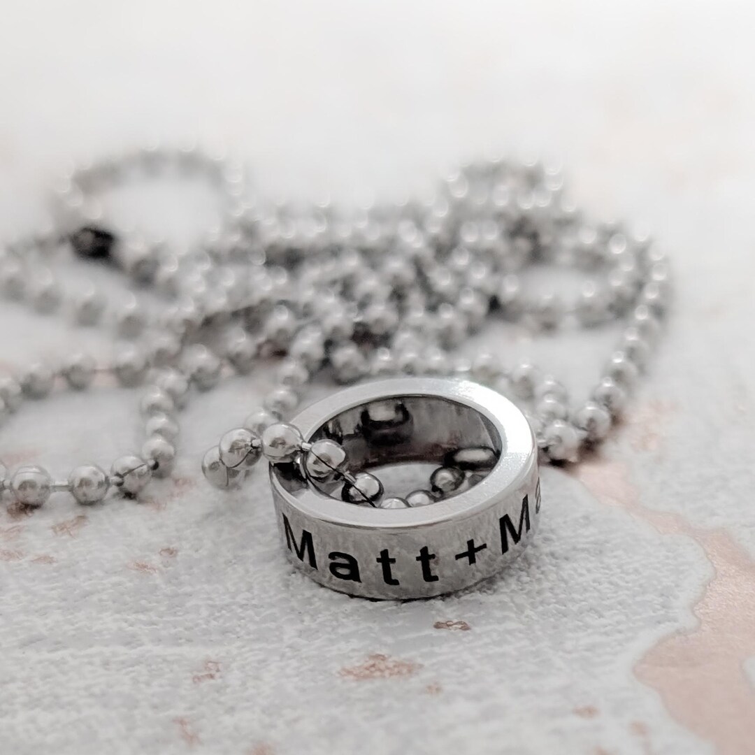 Mens Chain Necklace With A Personalized Ring, Gift for Him, Name ...