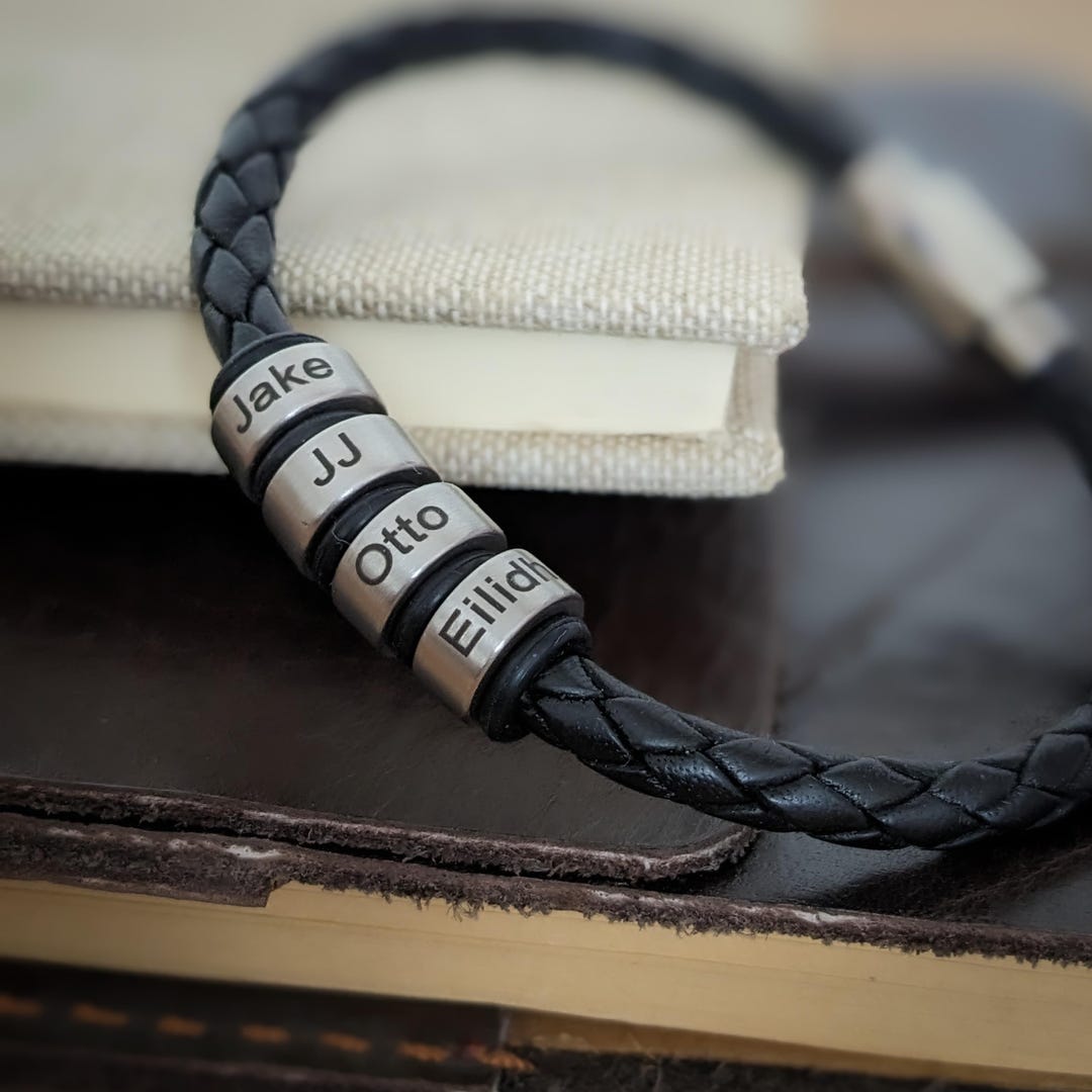 Personalized Leather Bracelet, Engraved Men's Name Bracelet, Custom ...