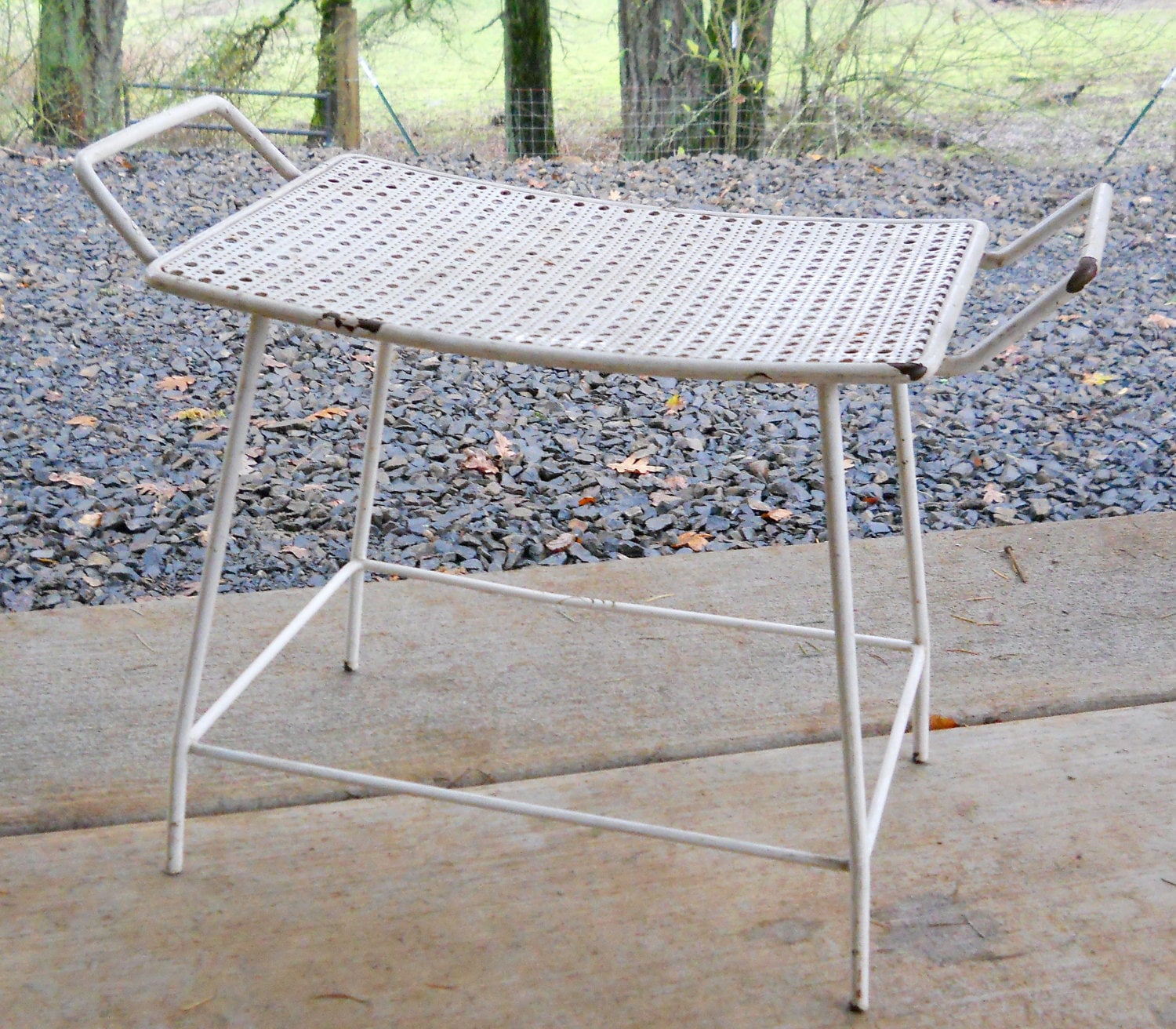 Perforated White Iron Metal Vanity Bench Mid Century Danish Modern ...