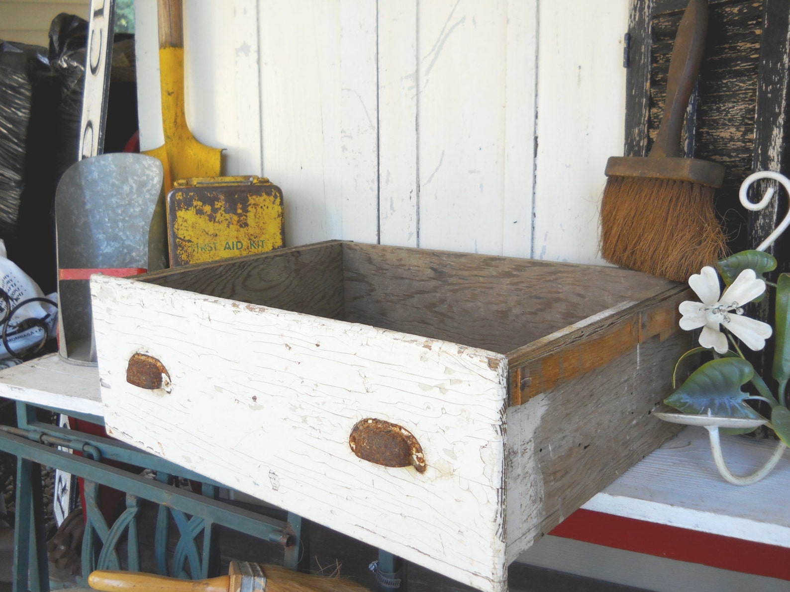 Antique Bin Industrial Planter Box Folk Art Barn Primitive Rustic Large ...