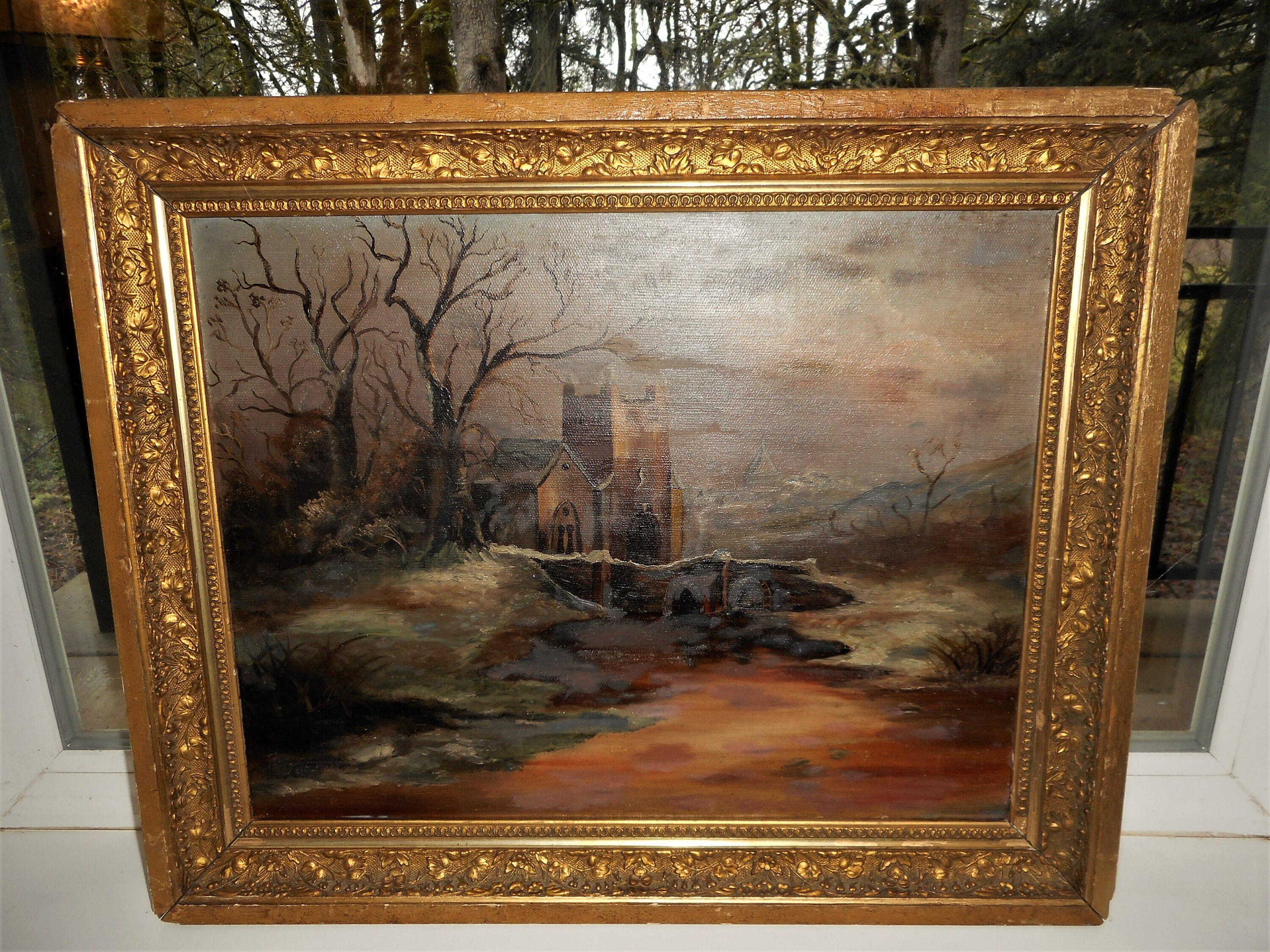 Antique Landscape Painting 1800s Rustic Old English Church - Etsy