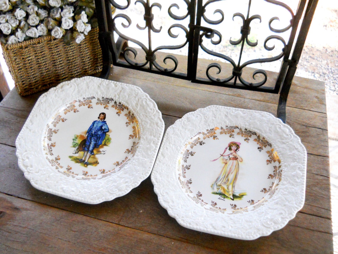 Vintage Boy Blue & Pinky Porcelain Plate Set French Country - Etsy