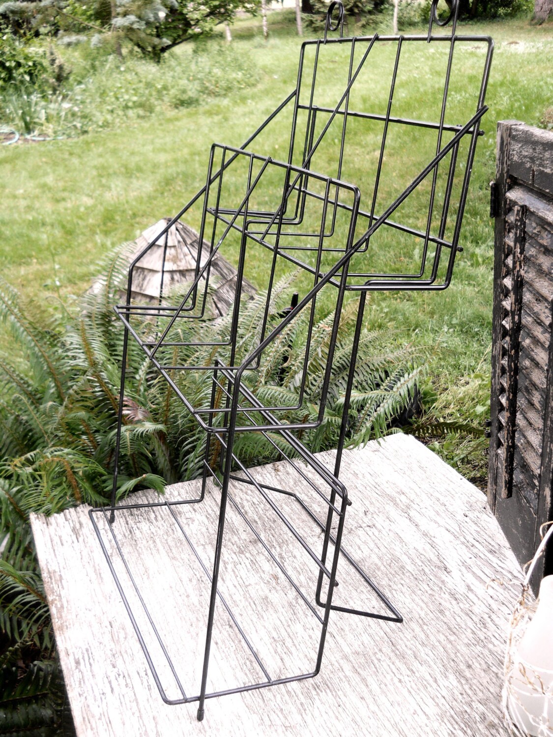 Vintage 1960s Industrial Black Metal Wire Wall Display Book Rack Mid ...