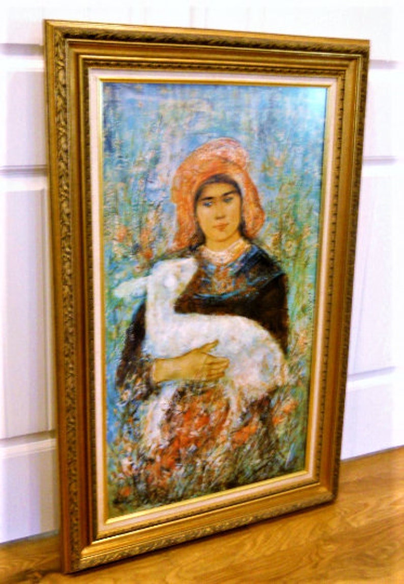 Rare 1980s Large Portrait Landscape Early Edna Hibel Lamb of Knossos ...
