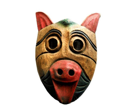Vintage Ceremonial Tribal Native Bear Pig Mask Rustic Wood Industrial ...