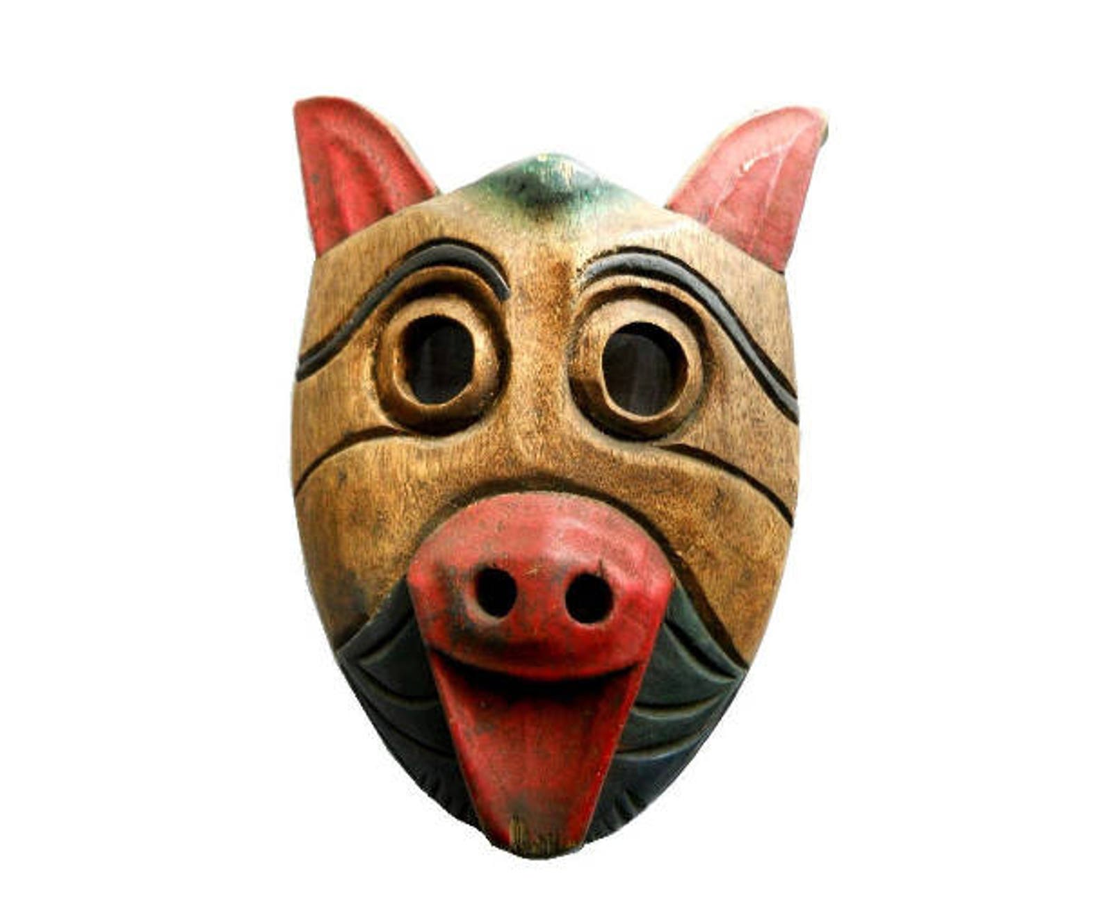 Vintage Ceremonial Tribal Native Bear Pig Mask Rustic Wood Industrial ...