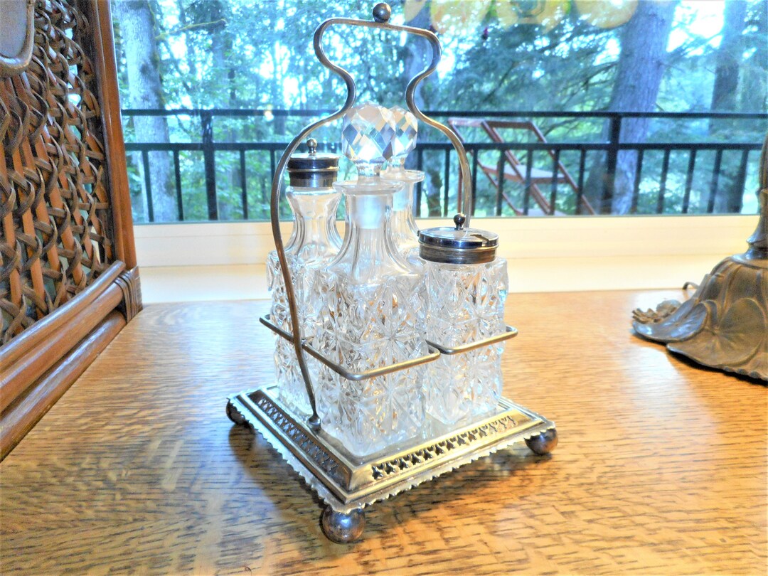 Antique Victorian 1890s EPNS Silverplate and Pattern Glass Cruet Set ...