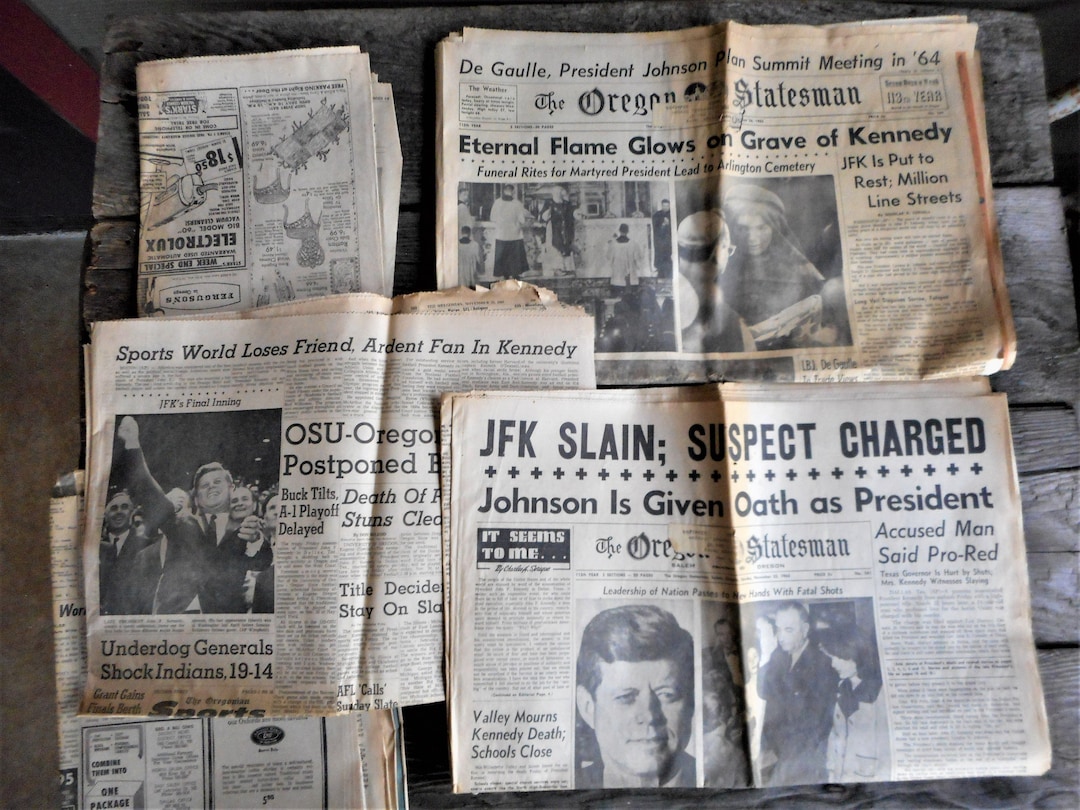 John F Kennedy Assassination 1960s Newspaper Tattered Historical ...