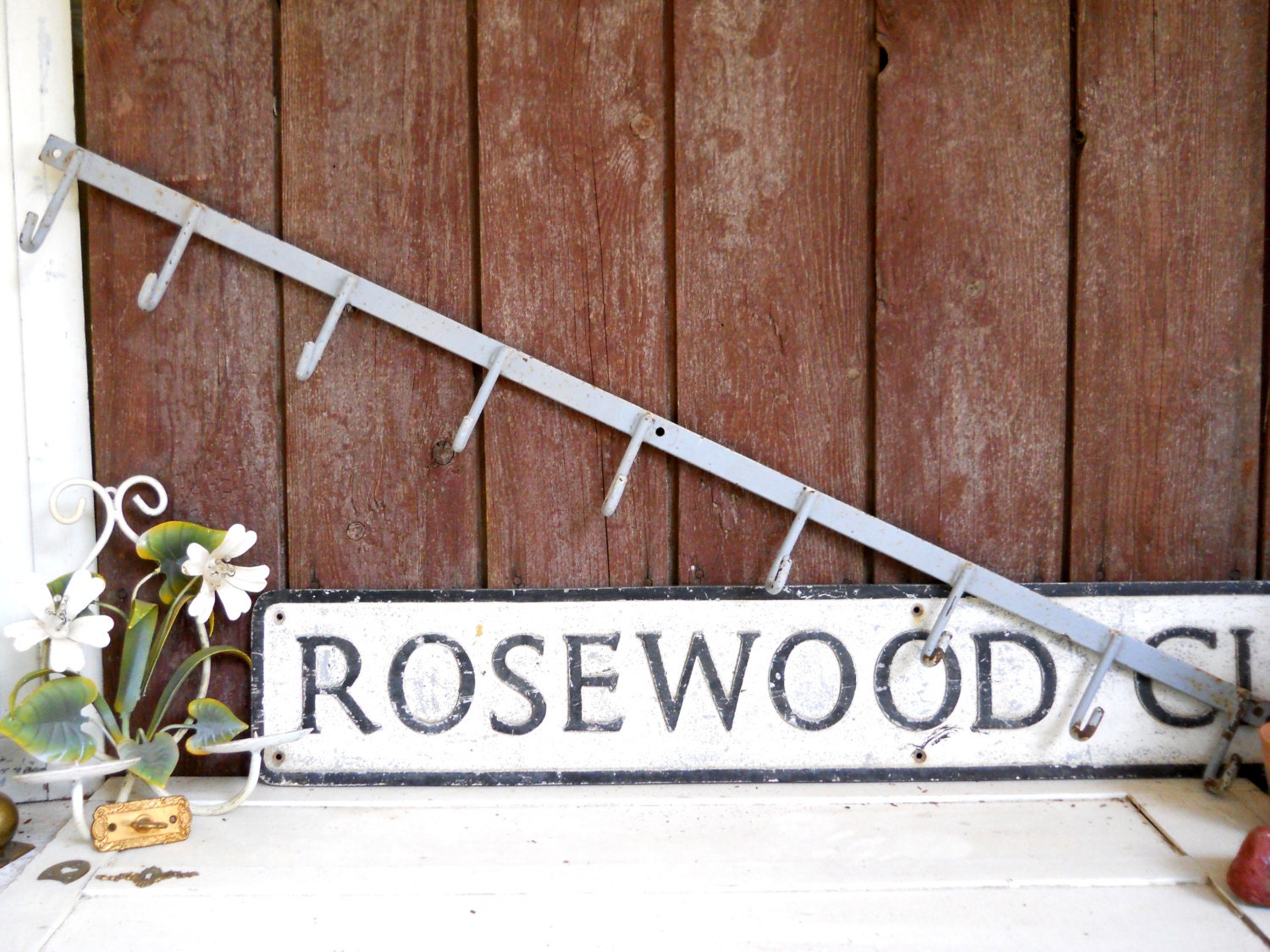 Vintage Industrial Farmhouse Long Iron Tool Hook Rustic Rack Barn Horse ...