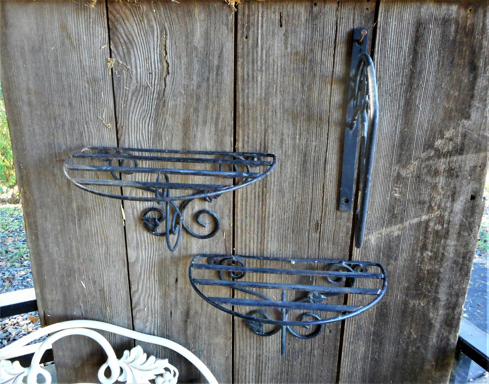 Vintage Garden Rustic Black Iron Ivy Planter Wall Shelf Pair & - Etsy
