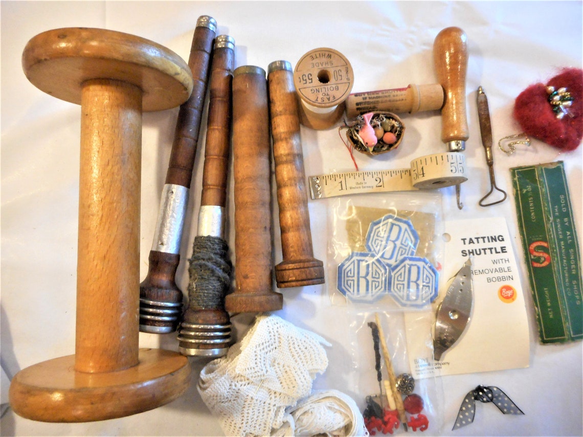 Antique Sewing Collection Lot Notions Weaving Wood Bobbin - Etsy