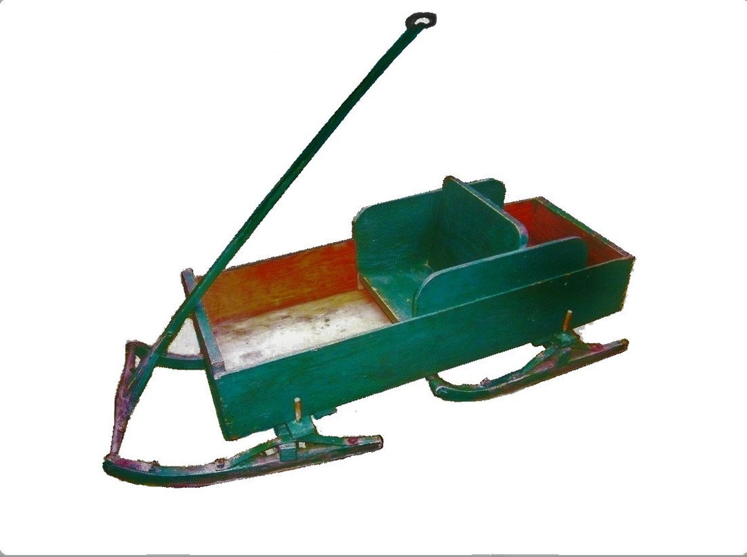 RARE Antique Victorian Bob Sled Childs Primitive Pull Toy Sleigh Green ...