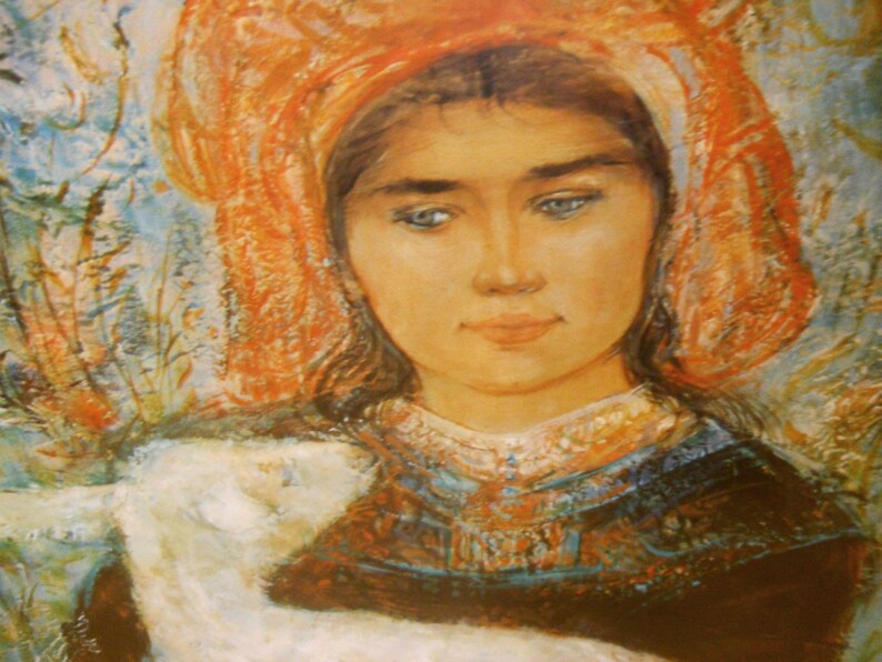 Rare 1980s Large Portrait Landscape Early Edna Hibel Lamb of Knossos ...