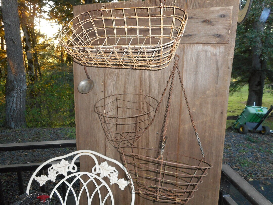 Vintage Garden Rustic Wire Planter Basket Set of 4 Primitive French ...