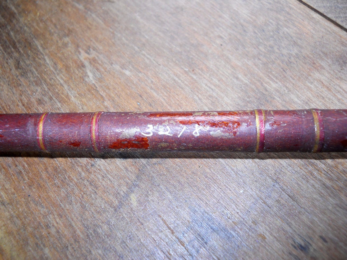 Vintage 1940s Fishing Rod Wood Red Striped Primitive Farmhouse ...