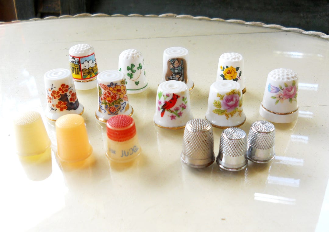 Vintage 15 Thimble Collection Porcelain Metal Plastic Advertising ...