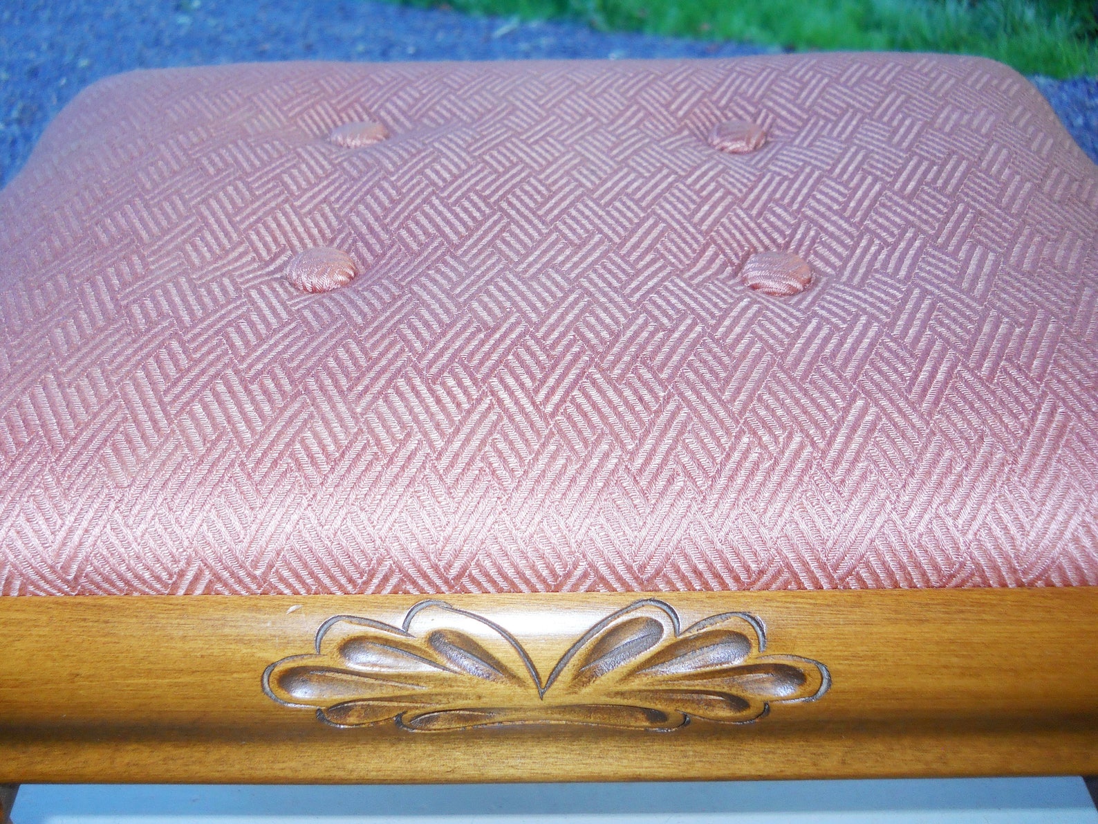 Antique 1920s Overstuffed Peach Silk Damask Upholstered Carved Wood ...