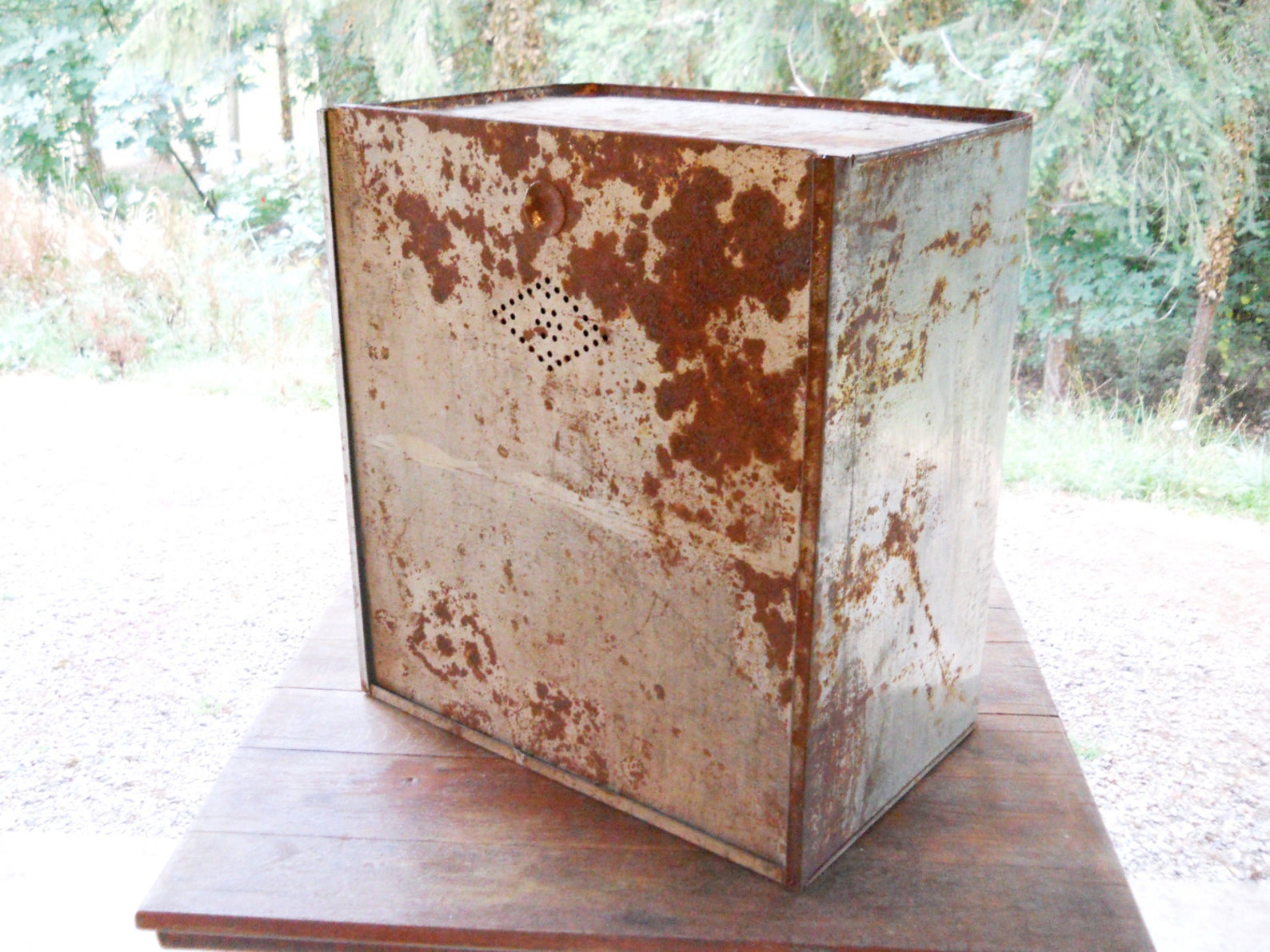 Antique Pierced Tin Industrial Primitive Rustic Large Box Depression ...