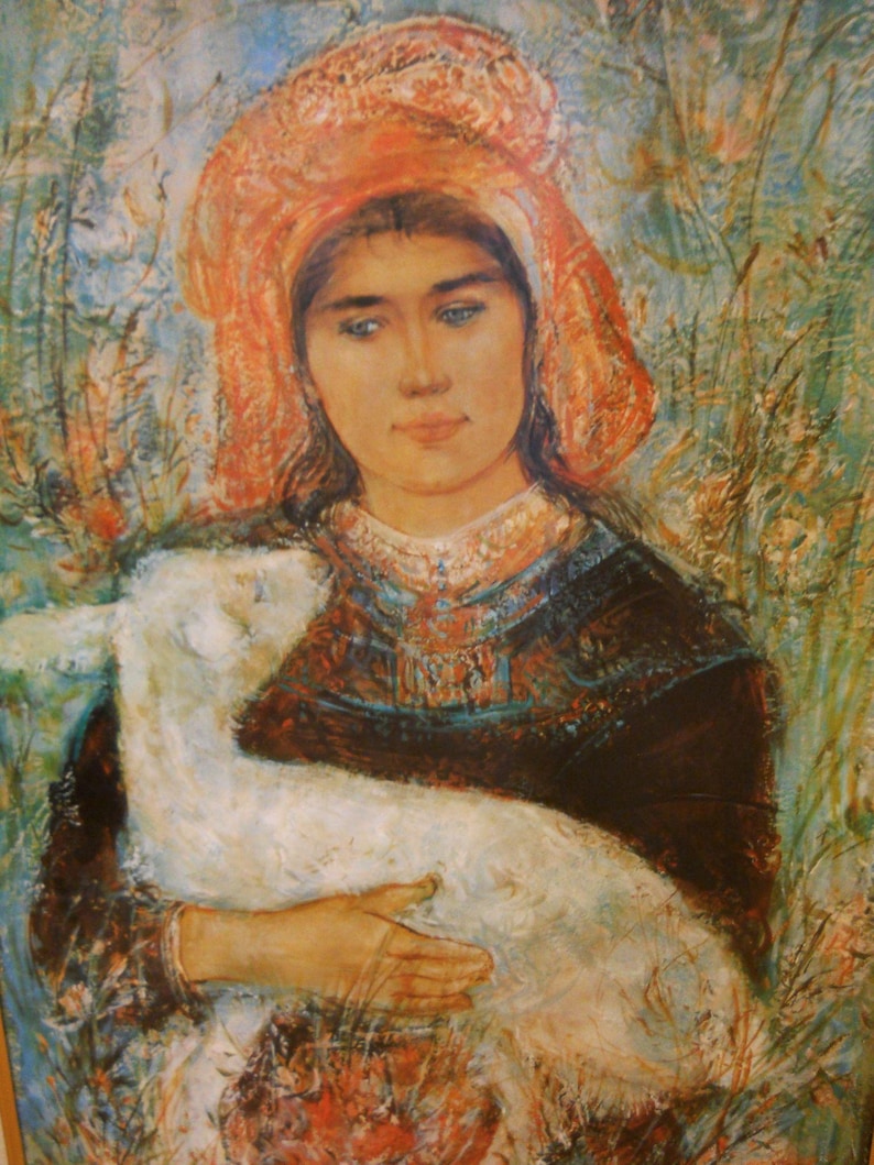 Rare 1980s Large Portrait Landscape Early Edna Hibel Lamb of Knossos ...