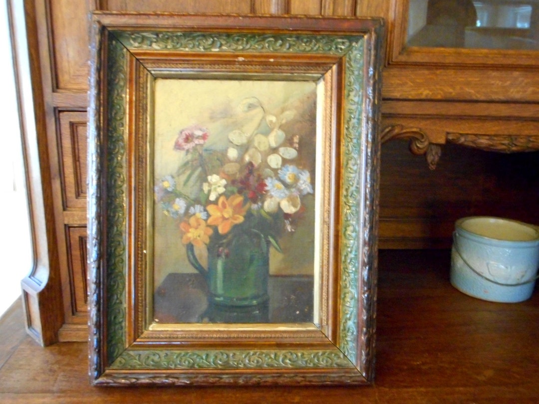 Antique Old World Original Flowers Floral Oil Painting Original Wood ...