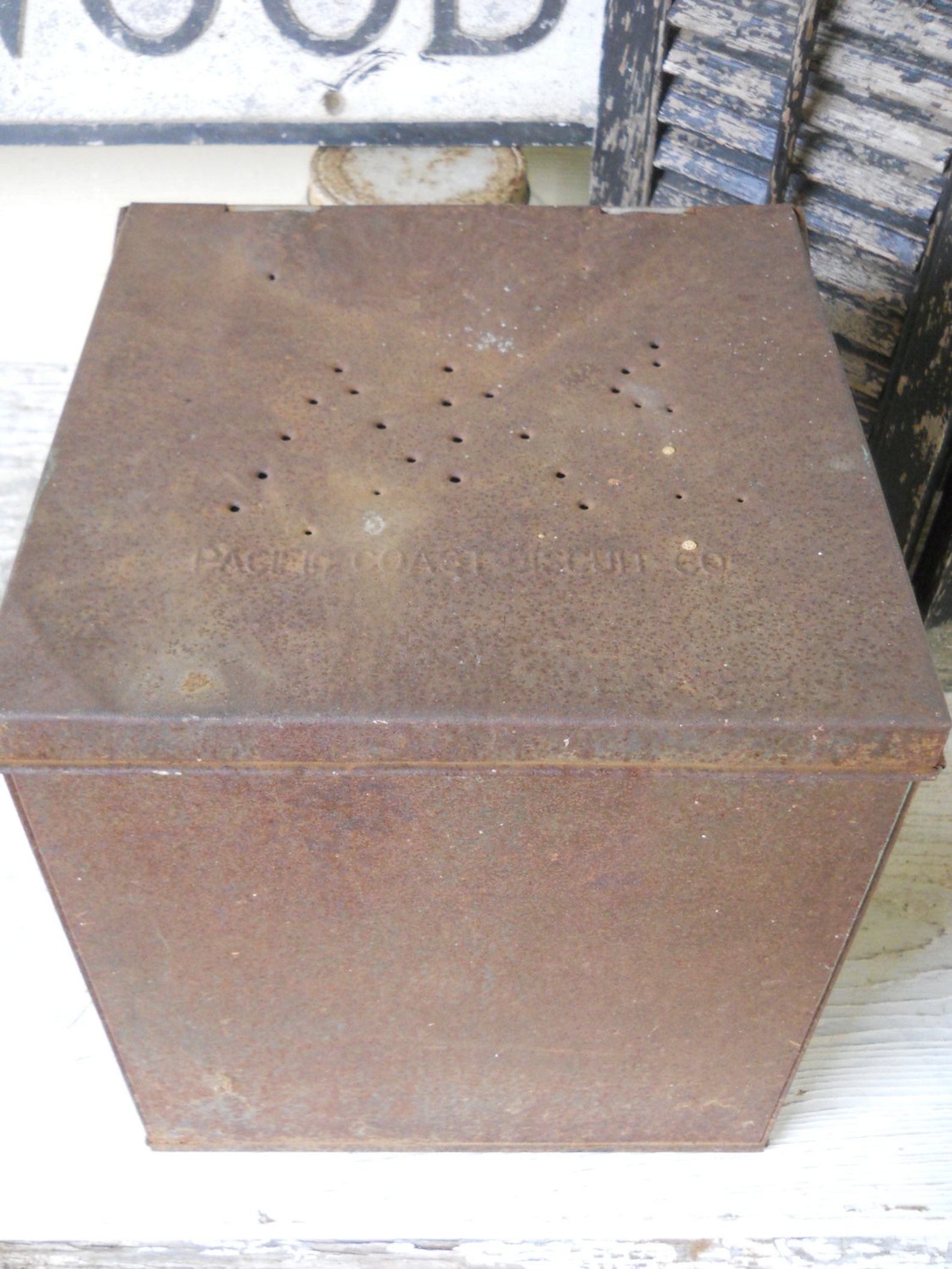 Antique Pierced Tin Industrial Primitive Rustic Pacific Coast Biscuit ...