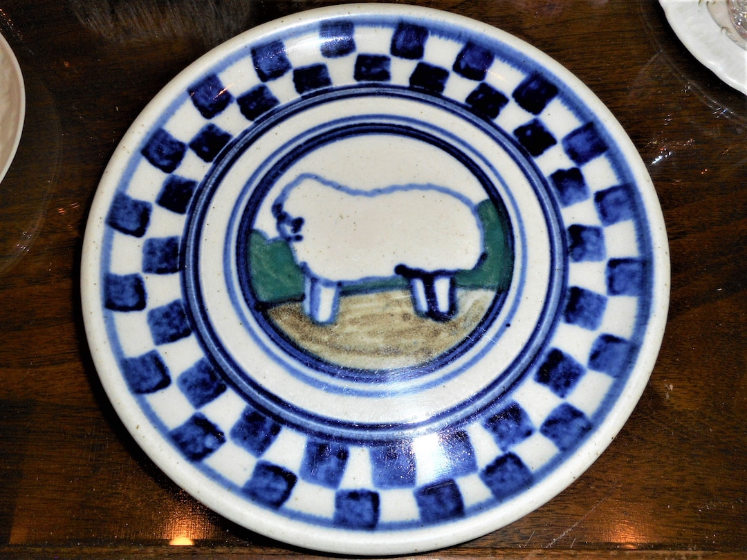 Folk Art Sheep Debbie Dean Pottery Plate Stoneware Rustic Farmhouse ...