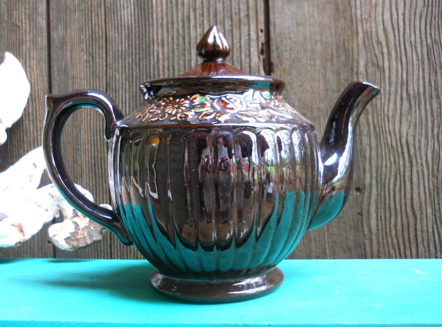 Vintage 1940s English Bistro Cottage Redware Floral Brown Pottery ...