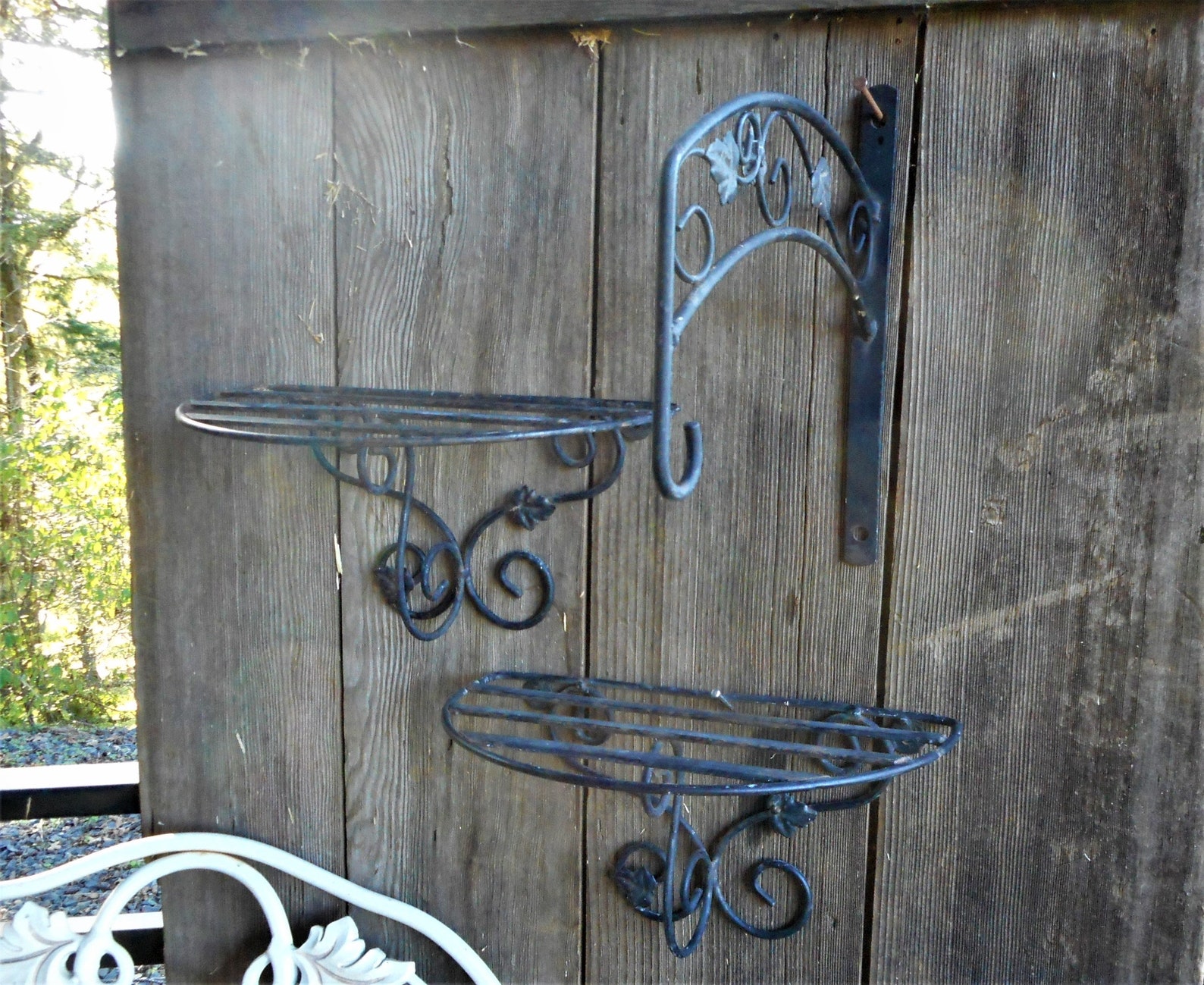 Vintage Garden Rustic Black Iron Ivy Planter Wall Shelf Pair & - Etsy