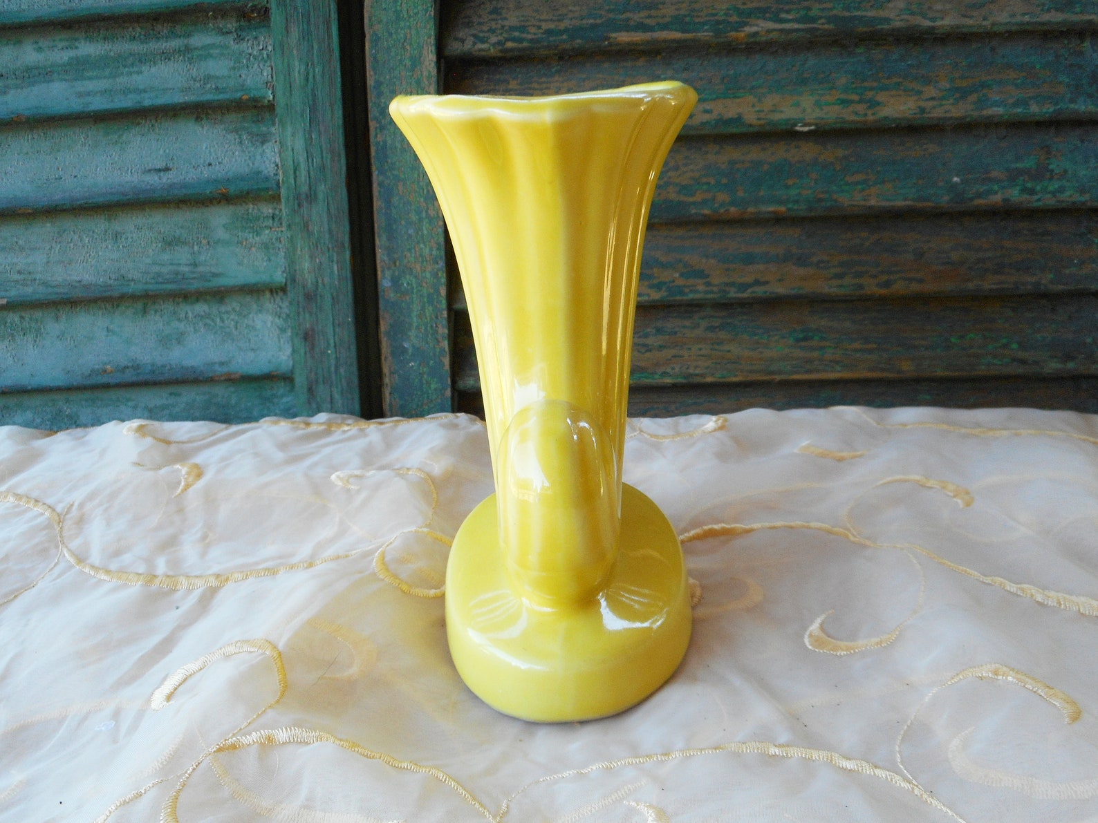 Yellow USA Pottery Cornucopia Flower Vase Vintage 1940s | Etsy