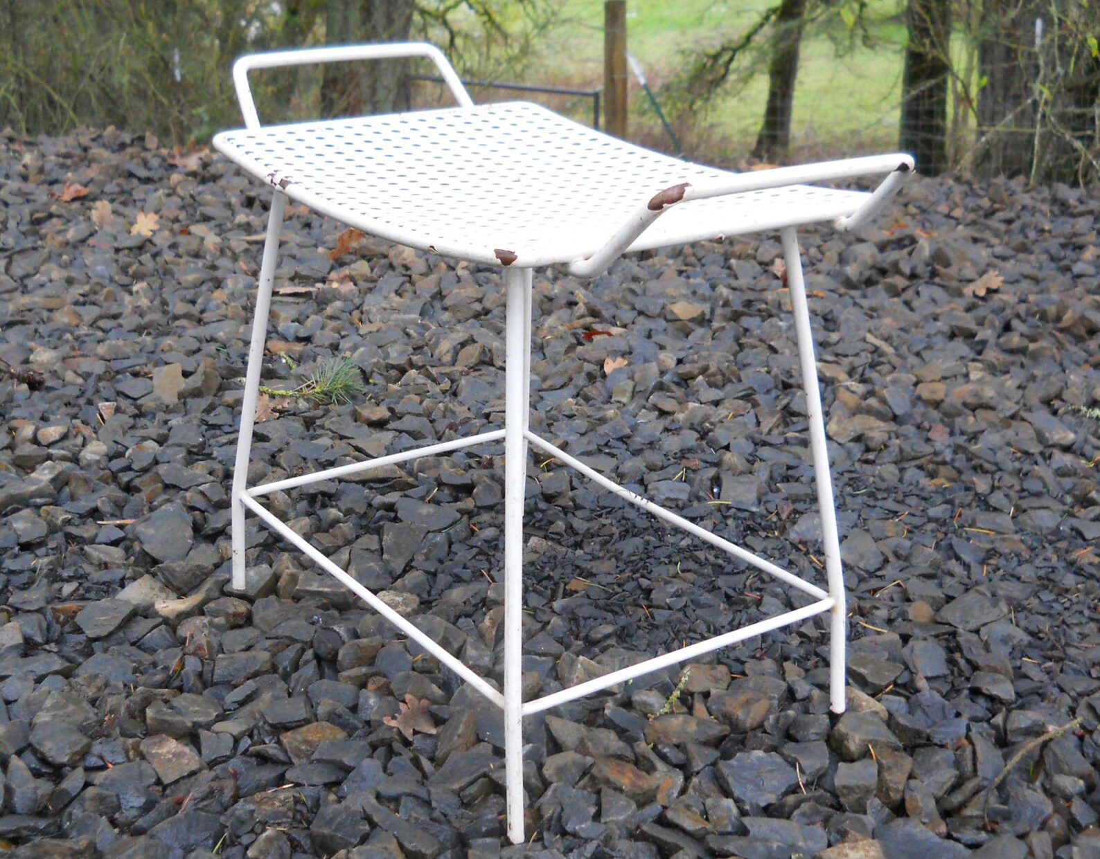 Perforated White Iron Metal Vanity Bench Mid Century Danish - Etsy