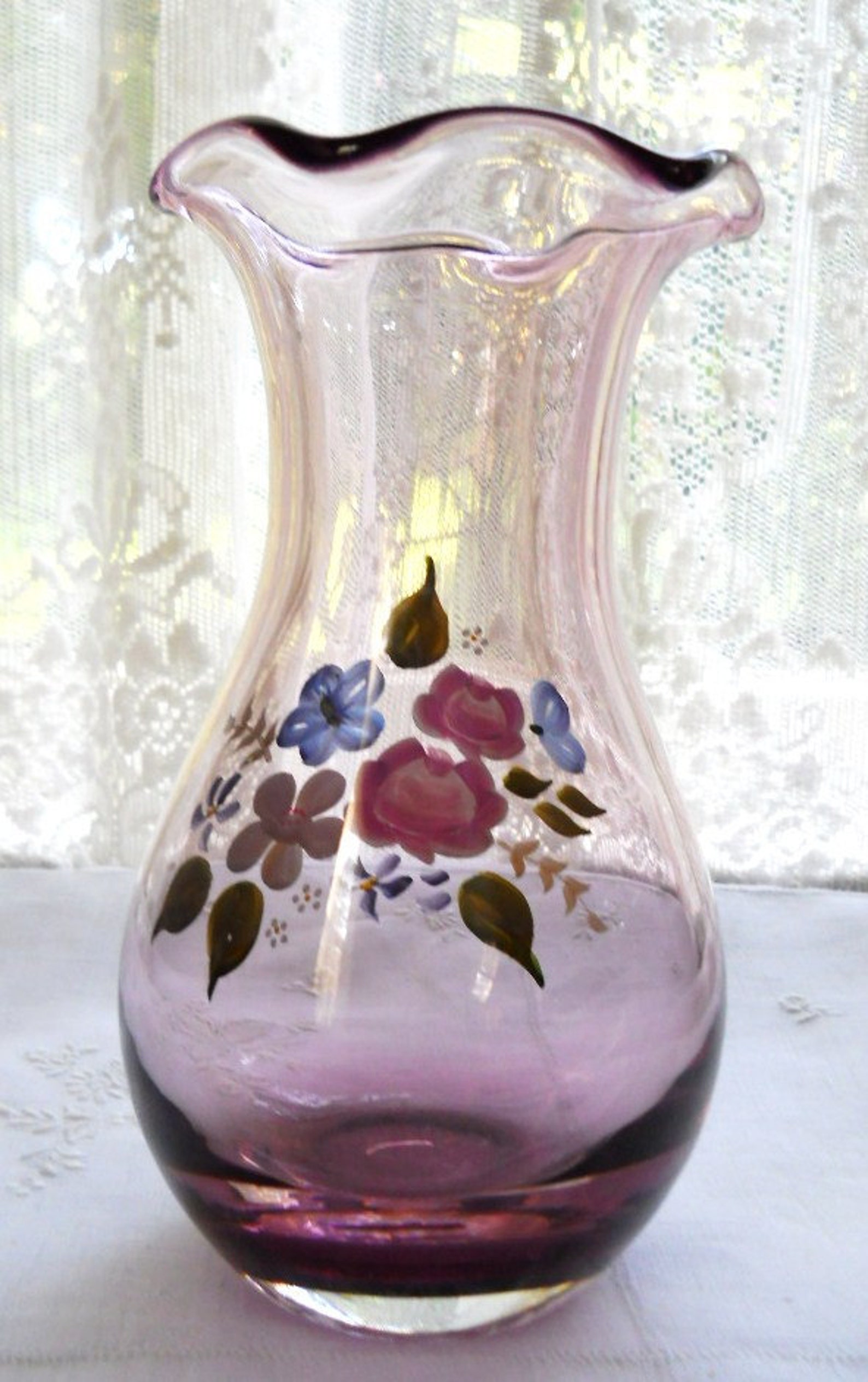Amethyst Purple Art Glass Ruffled Florist Vase French Country - Etsy
