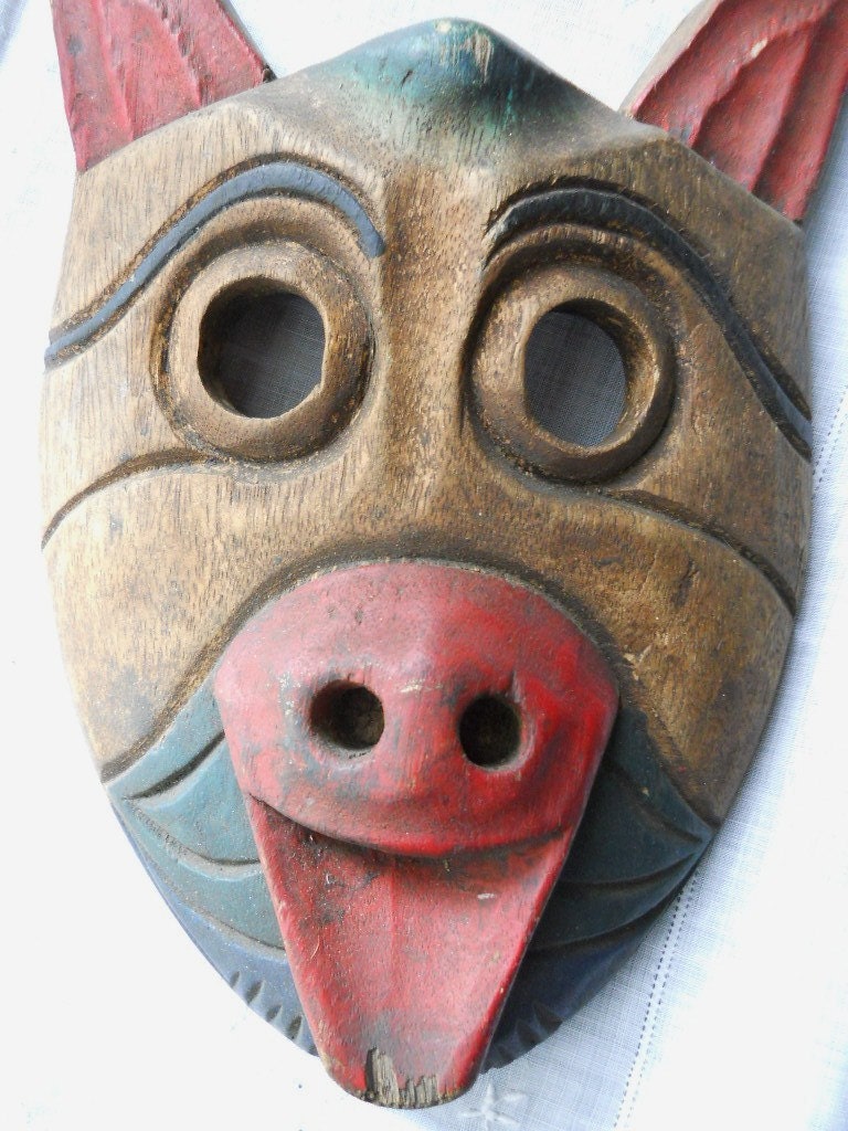 Vintage Ceremonial Tribal Native Bear Pig Mask Rustic Wood - Etsy