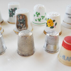 Vintage 15 Thimble Collection Porcelain Metal Plastic Advertising ...