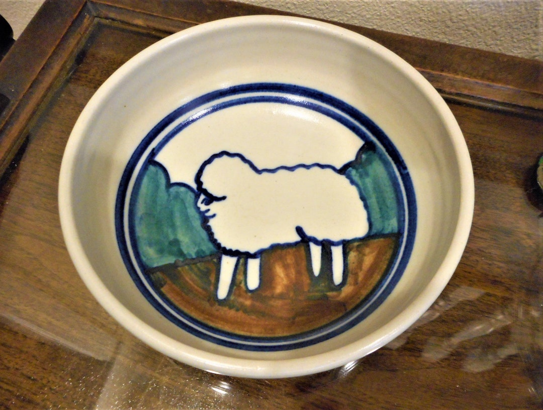 Folk Art Sheep Debbie Dean Pottery Stoneware Bowl Rustic Farmhouse ...